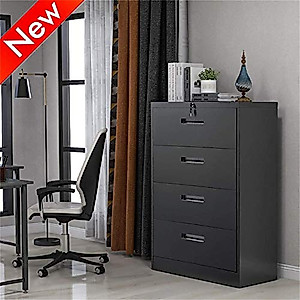 Aooppec Upgraded Version Stronger Large Metal Steel Lateral File Cabinet 4 Drawers with Lock, Heavy-Duty Filing Cabinet Lockable with Anti-Tilt Structure and 2 Keys for Home Office (Black)