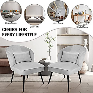 NO MORE TAG Vanity Chair Set of 2, Velvet Accent Chairs, Grey Chairs for Living Room, Living Room Chairs with Metal Leg, Velvet Kitchen Chairs Set of 2