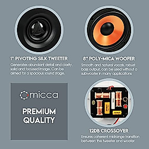 Micca M-8S 8 Inch 2-Way in-Wall Speaker for Home Theater, Whole House Audio, Indoor or Covered Outdoor Areas, 8" Poly Woofer, 1" Pivoting Silk Tweeter, White, Paintable, Each