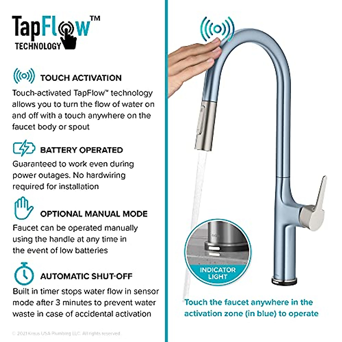 KRAUS Oletto Tall Modern Single-Handle Touch Kitchen Sink Faucet with Pull Down Sprayer in Matte Black, KTF-3101MB