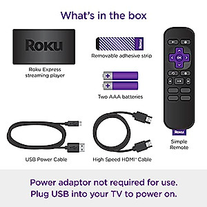 Roku Express (New, 2022) HD Streaming Device with High-Speed HDMI Cable and Simple Remote (no TV controls), Guided Setup, and Fast Wi-Fi
