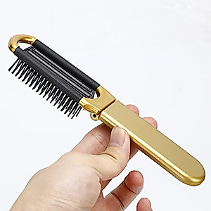 2Pcs Hair Brush With Mini Mirror, Travel Folding Pocket Hair Brush for Women Girls, Mini Massage Comb for Gym, Trip, Purse, Swimming (Gold&Silver)