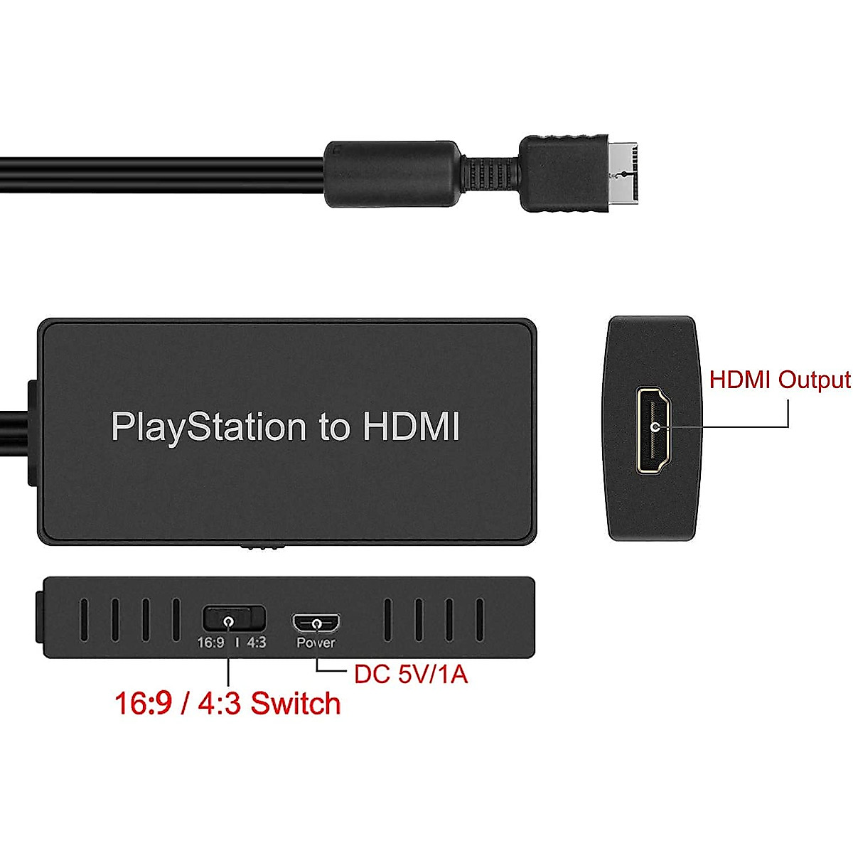 Y.D.F PS2 to HDMI Converter Adapter, PS2 HDMI Video Converter PS2 HDMI Converter with 3ft HDMI Cable for Sony PlayStation 2/ PlayStation 1/ PlayStation 3 (PS2 & PS1& PS3)