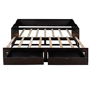 Bellemave Daybed with Drawers Twin Size Wood Daybed with Storage Extendable Twin to King Extending Daybed for Kids Teens Adults, No Box Spring Required, Espresso