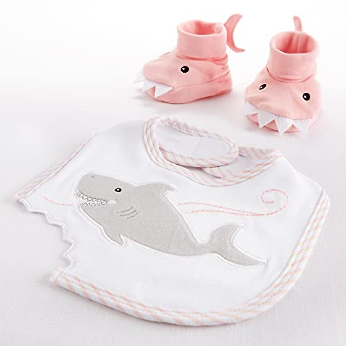 Baby Aspen Chomp and Stomp Shark Bib and Booties Gift Set, Pink