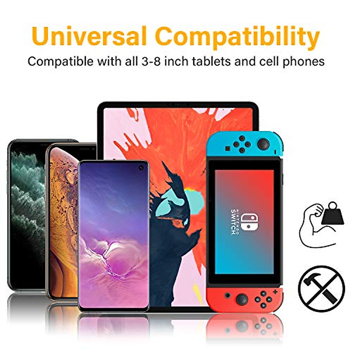 Wall Mount Cell Phone Holder - Mirror Adjustable Cellphone Stand with 2Pcs Adhesive Sticky Pads for Bathroom Bedroom Kitchen or Dorm, Compatible with iPhone Series or Other Smartphones