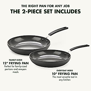 GreenPan Levels Stackable Hard Anodized Healthy Ceramic Nonstick, 10" and 12" Frying Pan Skillet Set, PFAS-Free, Dishwasher Safe, Black