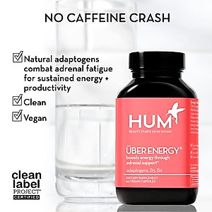 HUM Uber Energy - Adrenal & Energy Support Supplement with Ashwagandha Root & Vitamin B - Designed for Stress Relief, Adrenal Health, Memory and Focus (60 Vegetarian Capsules)