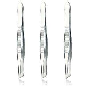 LUXXII (3 Pack) Slant Tweezers - Precision Stainless Steel Slant Tip Tweezers Hair Plucker for Hair and Eyebrows Personal Care (Silver Tone)