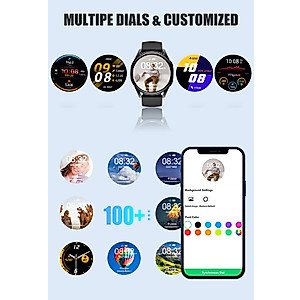 Smart Watch for Men 1.32 inch Full Touch Screen Fitness Tracker with Heart Rate Monitor Sleep Tracking Pedometer Watch Waterproof Smartwatch for iOS Android Phones (Black)