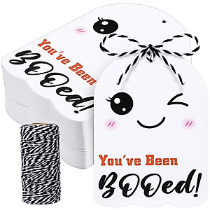 Tenceur 80 Pcs You've been Booed Halloween Tags with Rope, Ghost Boo Gift Tags for Presents Halloween Party Favor Tags Hanging Gift Label for Halloween Party Decoration, Trick or Treat Candy Boxes