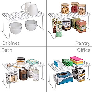 Smart Design Stacking Cabinet Shelf Rack - Large 16 x 10 Inch - Steel Metal Wire - Cupboard, Plate, Dish, Counter and Pantry Organizer - Kitchen - White