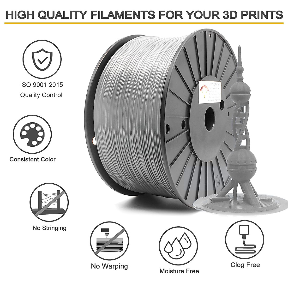 RepRapper Gray MPLA (Modified PLA) Extra Strong PLA Plus Filament for 3D Printer 1.75mm (± 0.03mm) 6.6lbs (3kg)