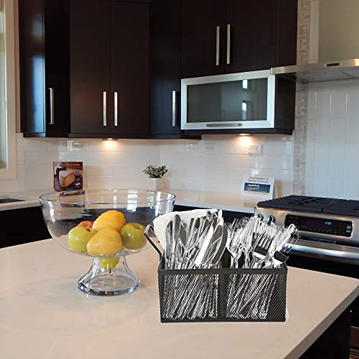 Mind Reader 4-Section Metal Mesh Storage Caddy, Kitchen Utensil Holder, Flatware and Silverware Organizer, Napkin Holder, Black