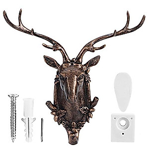 Fdit Stylish Resin Animal Shape Bathroom Wall Towel Hanging Hook Coat Hat Keys Hanger Deer Head Shape Home Decoration(Antique Gold)