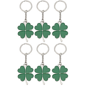 6pcs Four-Leaf Clover Fortune Keychain Lucky Shamrock Sparkling Charm Keyring St.Patrick Day