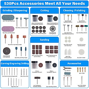 SALIGTEKH Rotary Tool Accessory Kit,530 Pcs Tool Kit, 1/8""(3.2mm) Diameter Shanks, Universal Kit Fits All Tool for Carving, Sanding, Cutting, Drilling, Grinding, Cleaning and Polishing