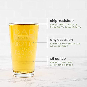 Christmas Gift for Dad Pint Glass Gift for Father’s Day Established Date and Kids Birthdays-16 oz