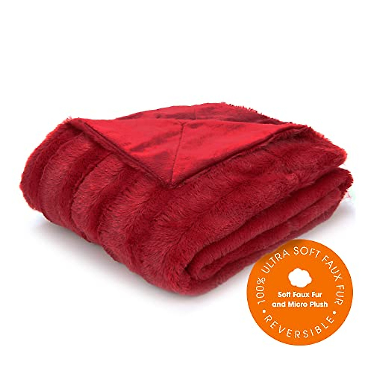 Cheer Collection Faux Fur Blanket, Luxurious Blanket for Couch, Throw Blanket, 60" x 70" inches, Red Maroon