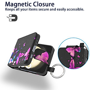 Warmson for Samsung Z Flip 5 Case, Samsung Z Flip 5 Wallet Case with Ring Card Slot Galaxy Z Flip 5 Case PU Leather Protective Flip Folio Z flip 5 Case Galaxy Butterfly for Women Girls