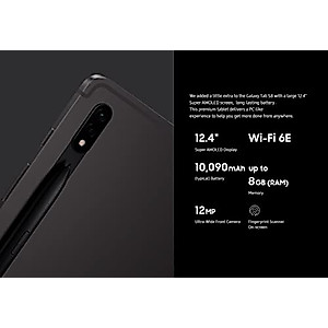 SAMSUNG Galaxy Tab S8+ Plus w/Low Latency S-Pen (128GB, 8GB) 12.4’’ 120Hz AMOLED, Snapdragon 8 (4nm), All Day Battery, Android 12 Wi-Fi Tablet SM-X800 US Model (w/Fast 25W Charging Cube, Graphite)