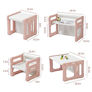 Hulaibit Kids Table and 2 Chairs Set, Montessori Weaning Table and Chairs for Toddlers Age 1-6, Plastic Activity Table for Reading/Eating/Playing, Gift for Boys & Girls, Pink