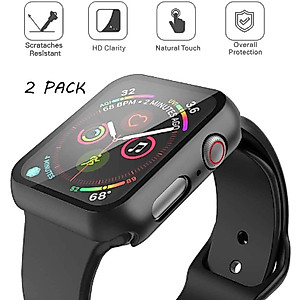 Misxi 2 Pack Hard PC Case with Tempered Glass Screen Protector Compatible with Apple Watch SE Series 6 Series 5 Series 4 40mm - Black