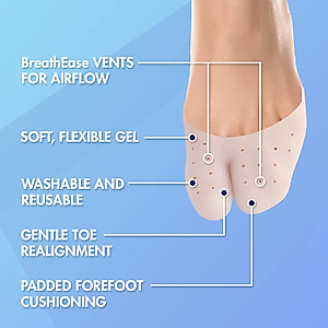 Dr. Frederick's Original All-Day Comfort Toe Sleeves - 4 Pieces - Breathable Gel Toe Protectors with Metatarsal Pads - Versatile Gel Toe Caps for Men & Women