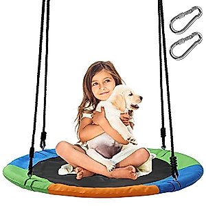 Saucer Swing - 900D Oxford Waterproof Tree Swing for Kids and Adults 700lb 40 Inch - with 2 Adjustable PE Ropes and 2 Stainless Steel Carabiners for Outdoor and Indoor