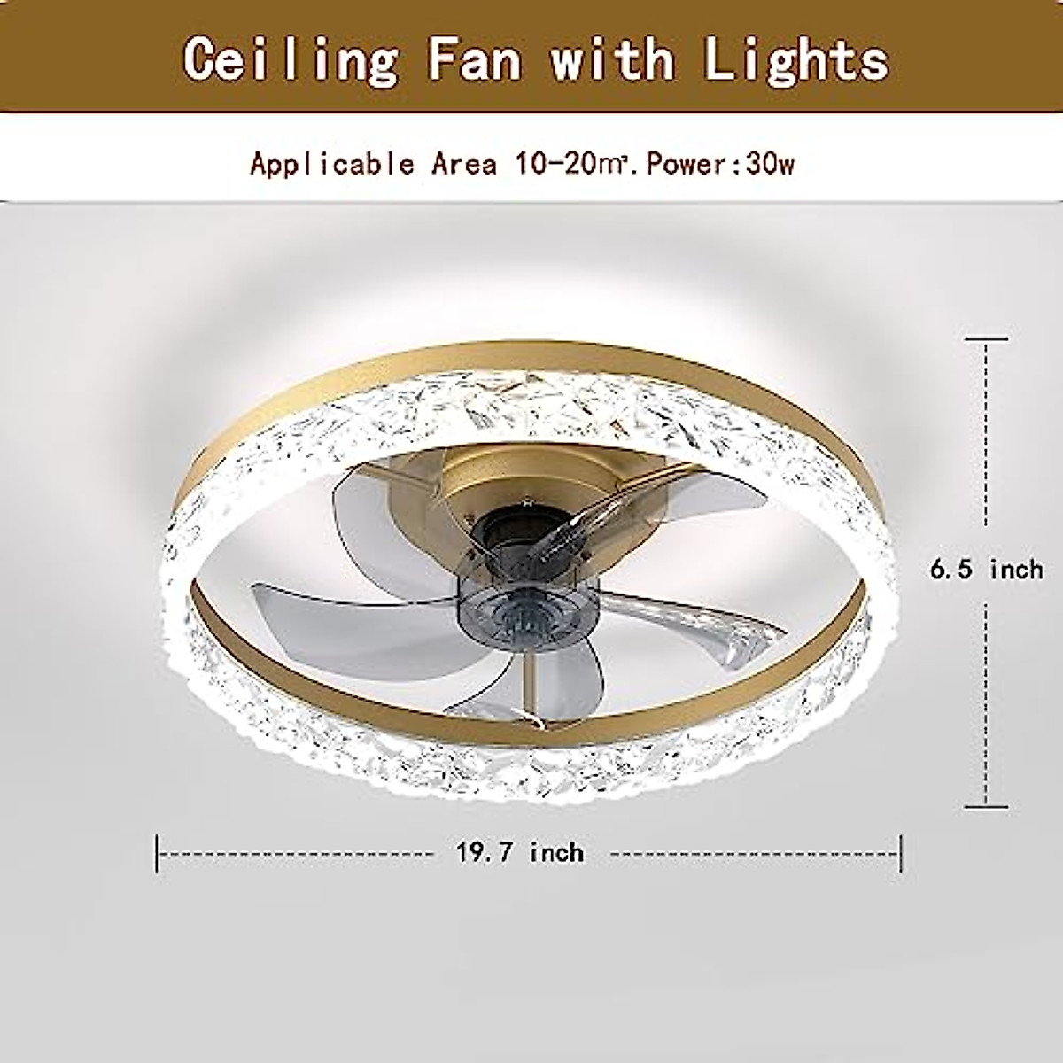 Pang Pang Gold Ceiling Fans with Lights Flush Mount,LED Dimmable Low Profile Ceiling Fan with Remote Control,6 Speeds Reversible Blades and Smart 3 Light Color for Bedroom Living Room Kitchen