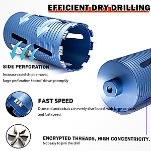 DaduoRi 2" Dry Core Drill Bit for Brick and Block with 3 Adapters Included: SDS Plus, SDS Max and 1/2" Hex Shank, 9.5" Drilling Depth Core Bits for Soft Concrete,Brick,Stucco,Masonry, 5/8"-11 Thread