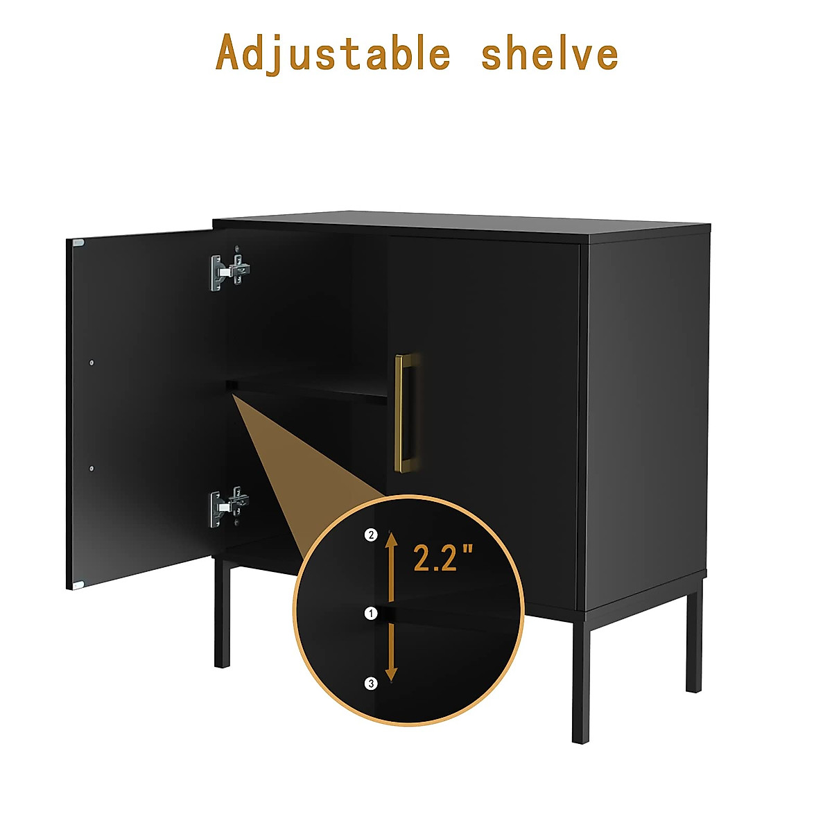 JOZZBY Buffet Cabinet with Storage, Accent Cabinet Modern Wooden Free Standing Sideboard with Doors, Black Side Cabinets with Adjustable Shelves for Living Room, Hallway, Set of 2