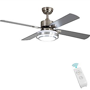 FINXIN Indoor Ceiling Fan Light Fixtures Remote LED 52 Brushed Nickel Ceiling Fans For Bedroom,Living Room,Dining Room Including Motor,Remote Switch