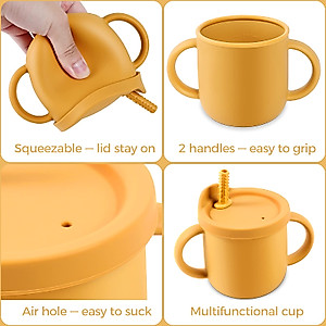 LUOWAN Sippy Cup with Straw Silicone Baby Cup with Straw Spill Proof Snack Container 2 in 1 8OZ