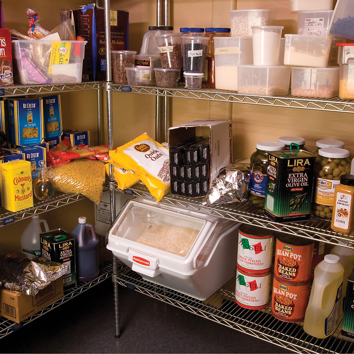 Rubbermaid Commercial Products ProSave Shelf Food Ingredient Bin with Scoop, 200-Cup, White, Kitchen Food Storage Sugar/Grains/Rice/Baking Supplies