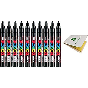 Uni POSCA Paint Marker Pen, 10 Black Pen Set (PC5M.24) - Medium Point - Odorless Water Resistant Pen Maker, with Original Sticky Notes