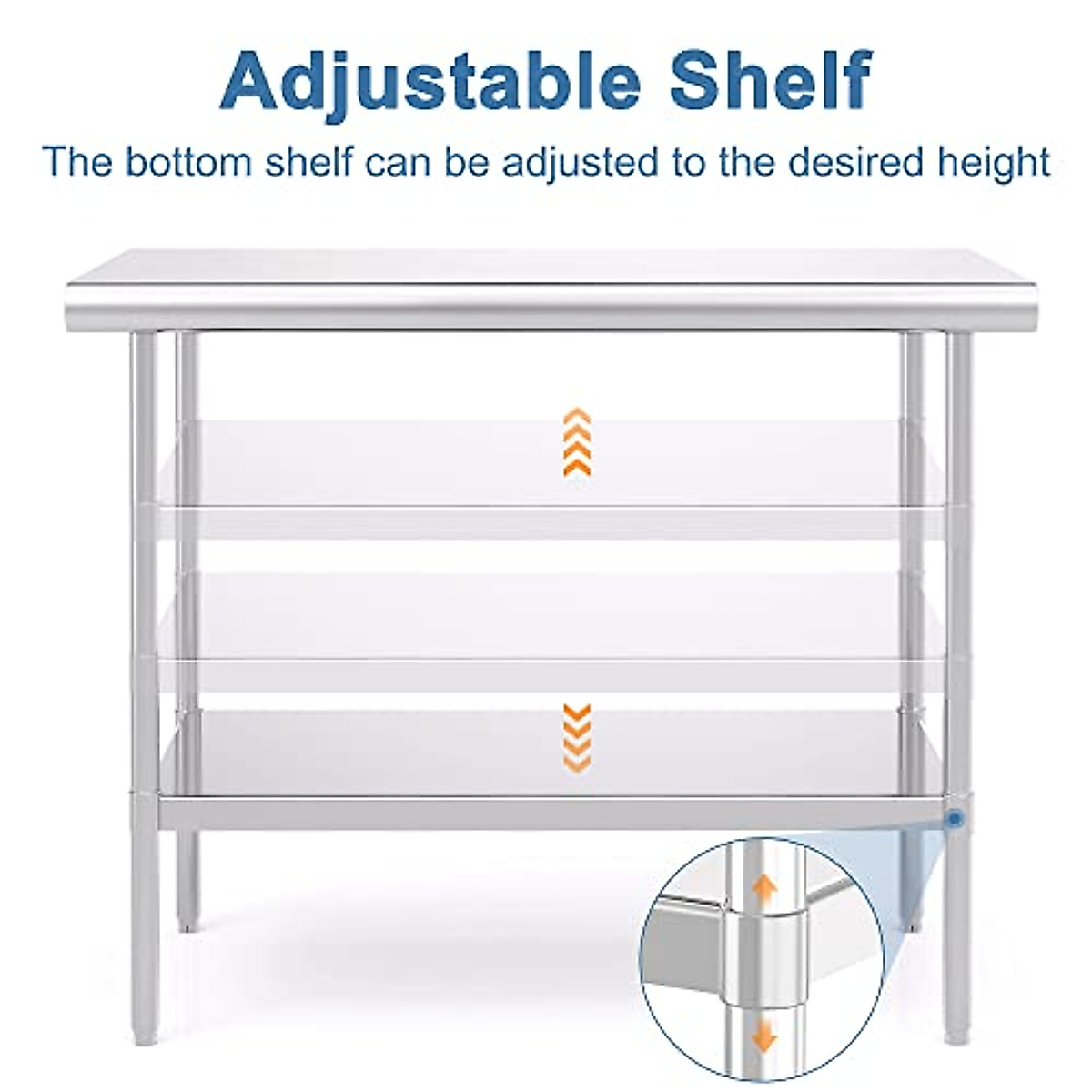 Stainless Steel Table, Aowos Outdoor Kitchen Metal Prep Table, 24 x 36 Inches Work Table with Adjustable Undershelf for Laundry Room, Garage - Heavy Duty, NSF Certified