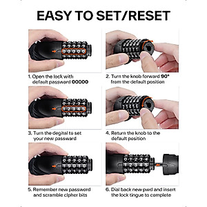 Sportneer Bike Chain Lock Heavy Duty, Bicycle Lock with 5 Digit Combination Heavy Duty Anti Theft Keyless Security Bike Locks for Bicycle, Electric Bike, Scooter, Motorcycle, Door, Gate and Fence