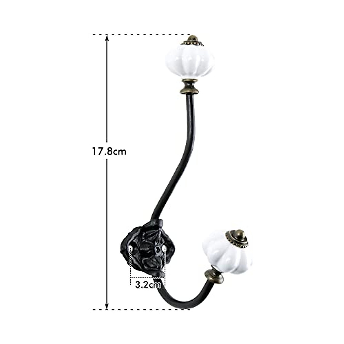 NIKKY HOME Wall Hooks Decorative 2 Pack Hanging Rustic Vintage Pumpkin Metal Iron Ceramic Antique Mounted Wall Hook for Towels Coat Bag Scarf Cap Hat Key for Farmhouse Mudroom Closet Bathroom, White