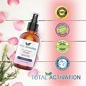 Large 4 oz 100% Pure, Organic Moroccan Rose Water Spray Face Toner, Skin Body Hair Spray, Eye Makeup Remover Alcohol Free Toner Minimizes Scar Hydrating Soothing Mist for Dry Oily Combination Skin