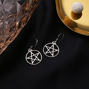 S925 Sterling Silver Pentagram Amulet Dangle Drop Pentacle Earrings for Women Jewelry Gift