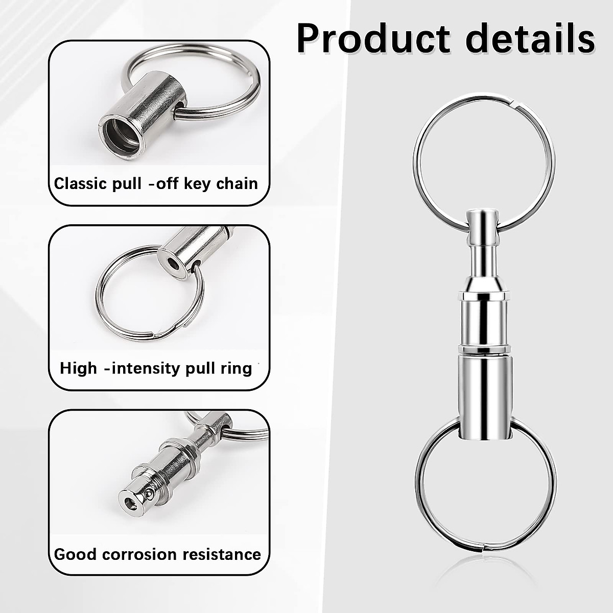 KALIONE 4 Sets Quick Release Detachable Keychain, Swivel Pull Apart Key Chain, Mini Detachable Keychain Rings with 4 Stainless Steel Key Rings for Home Office Outdoor Accessory Supplies(Silver)