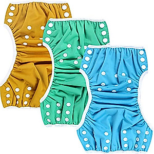 Leekalos One Size Adjustable Reusable Swim Diaper Boys & Girls, Swim Diapers for Baby Shower Gifts & Swimming Lessons, Pack of 3 (Jade, Aqua, Gold, Large)
