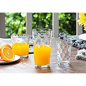Le'raze Drinking Glasses Set of 18 Clear Glass Cups - 6 Highball Glasses 17oz, 6 Rocks Glasses 13oz, 6 DOF Glasses 7oz, Bubble Design Glassware Set for Water, Juice, Wine, Cocktails, & Beer Glasses.