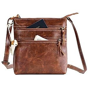 Hide N Craft Stylish Full Grain Real Leather Crossbody Bag For Women Crossover Purse, Long Shoulder, with Adjustable Strap, 2 Front and Internal Pocket, Girls Handbag (8.5x2x9 inches) – Brown