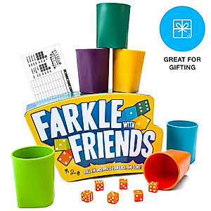 Brybelly Farkle with Friends - 2-6 Player Dice Game for Family Game Night - Includes 6 Dice Cups, 36 Dice, Scorecards, and Instructions