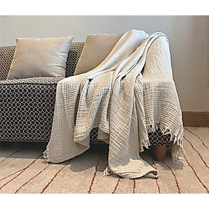 KyraHome 100% Organic 55"x60" Muslin Cotton Throw Blanket for Couch, Adult, Plant Dyed Breathable Soft Cozy Lightweight Gauze Blanket, All Season (Oatmeal Khaki/Sandshell)