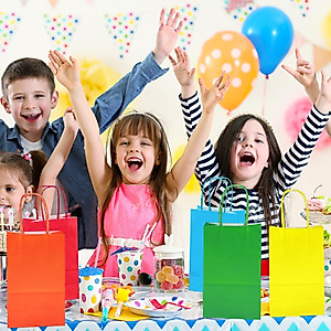 48 Pack Small Gift Bags with 8 colors Kraft Paper,5.25 * 3.25 * 8.25 Inch Party Favor Bags with Handles for Kids Birthday, Wedding and Celebrations,Party Supplies and Gifts