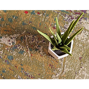 Unique Loom Outdoor Modern Collection Area Rug - Crumpled (7' 1" x 10' Rectangle, Multi/ Gold)