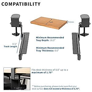 VIVO Clamp and 12 inch Rail Set for DIY Custom Wooden Keyboard Trays (Tray Not Included), Under Desk Pull Out Slider Track with Extra Sturdy C-clamp Mount System, Black, MOUNT-RAIL02